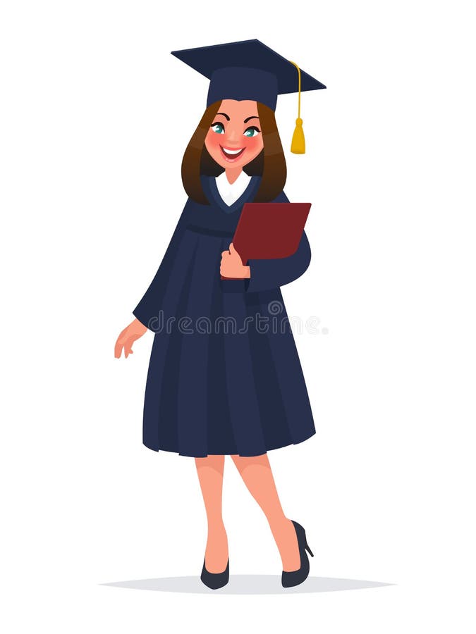 Muchacha Graduada En Capa Con El Diploma Stock de ilustración ...