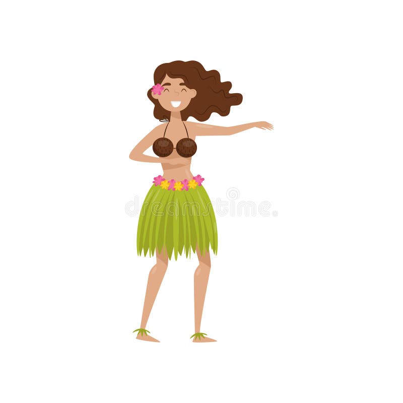 Muchacha Hawaiana En El Ejemplo Del Vector Del Baile De La Falda De