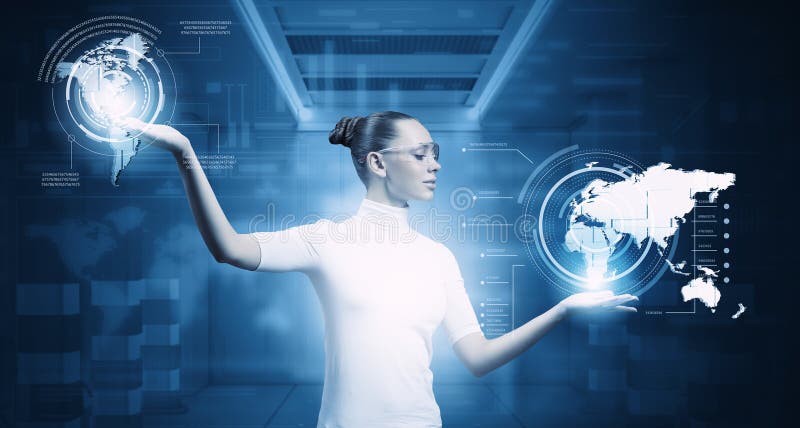 Muchacha Que Trabaja Con La Pantalla Virtual Foto de archivo - Imagen ...