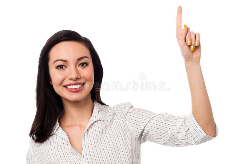 Muchacha Sonriente Que Señala Hacia Arriba Foto de archivo - Imagen de ...