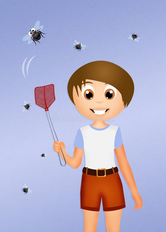 Muchacha con el matamoscas stock de ilustración. Ilustración de ...