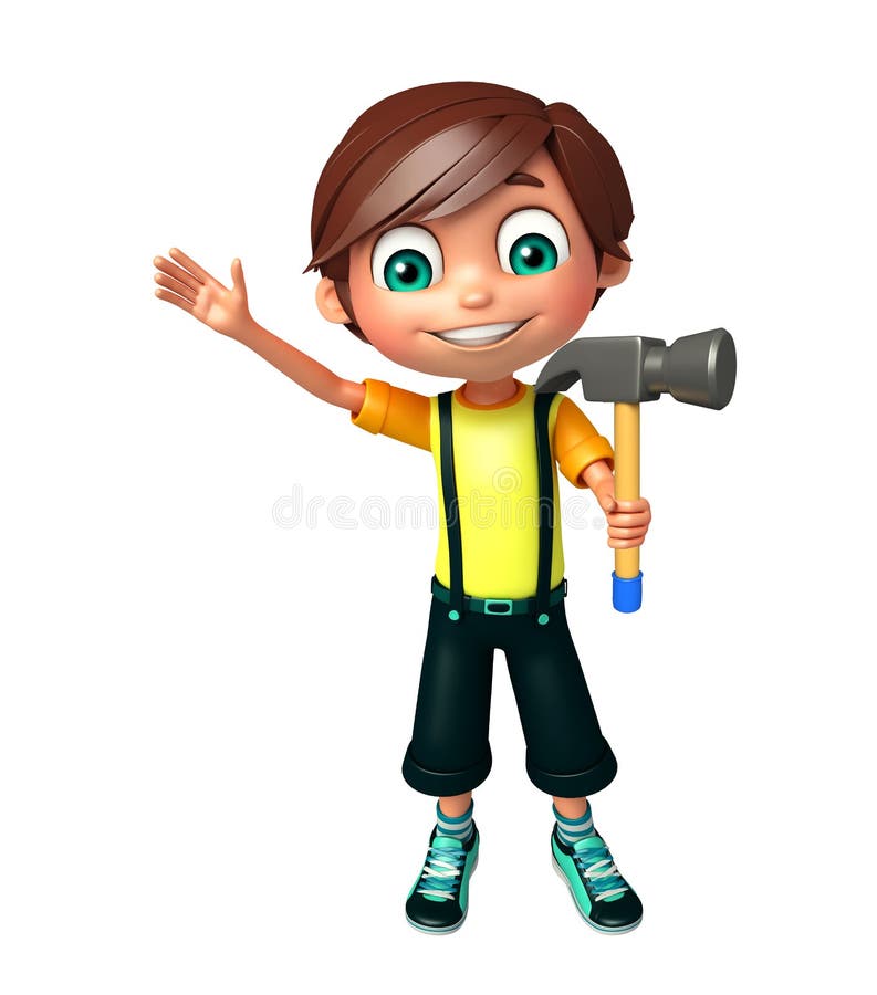 Muchacho Del Niño Con El Martillo Stock de ilustración - Ilustración de ...