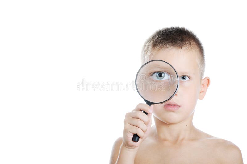 Muchacho Que Mira Con Magnificar Foto de archivo - Imagen de magnifique ...