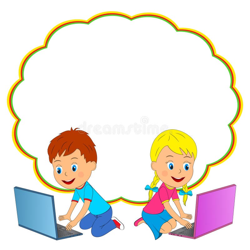 Muchacho Y Muchacha Con La Computadora Portátil Ilustración del Vector ...