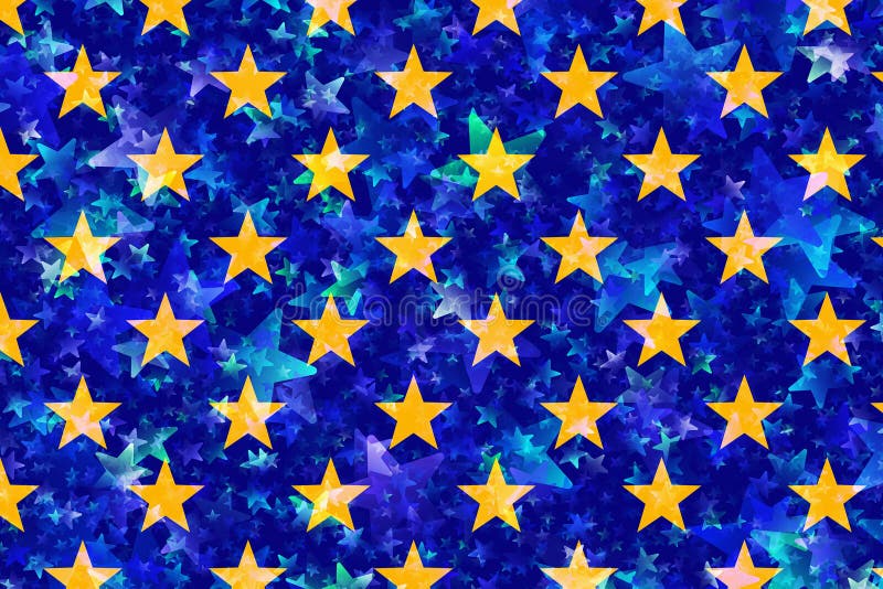 Muchas Estrellas Del Amarillo En Fondo Azul Stock de ilustración ...