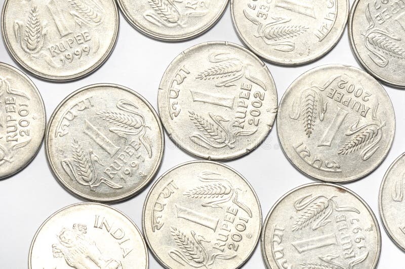 Mucho La India Monedas De Una Rupia Imagen de archivo - Imagen de ...