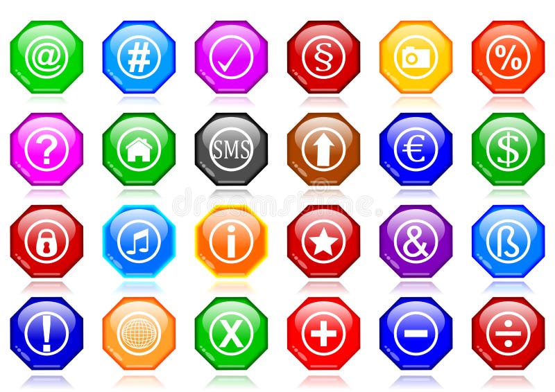 Muchos Diversos Iconos Coloridos Como Octágonos Stock de ilustración ...