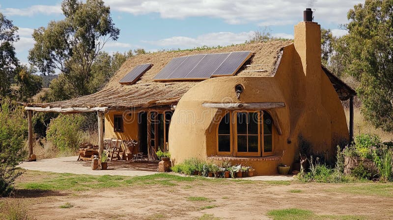 Mud Brick Home with Timber Elements. Stock Photo - Image of estate ...