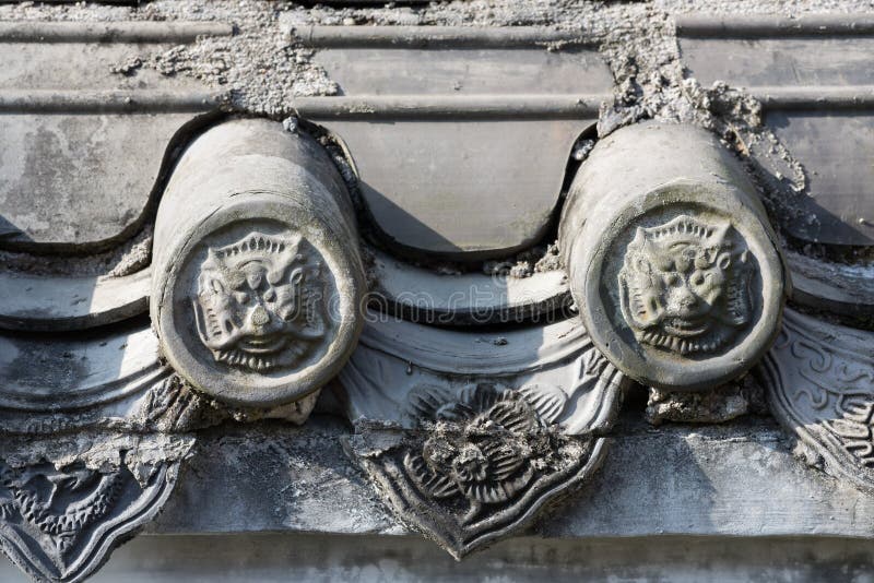 Eaves of Clay Carved Beasts Stock Image - Image of defense, protect ...