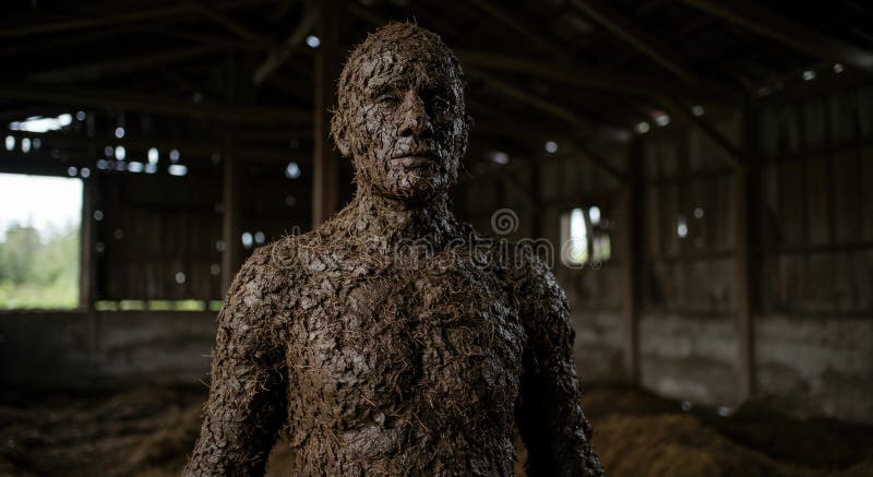 Mud-covered Caucasian Male Standing in Barn Interior Stock Photo ...