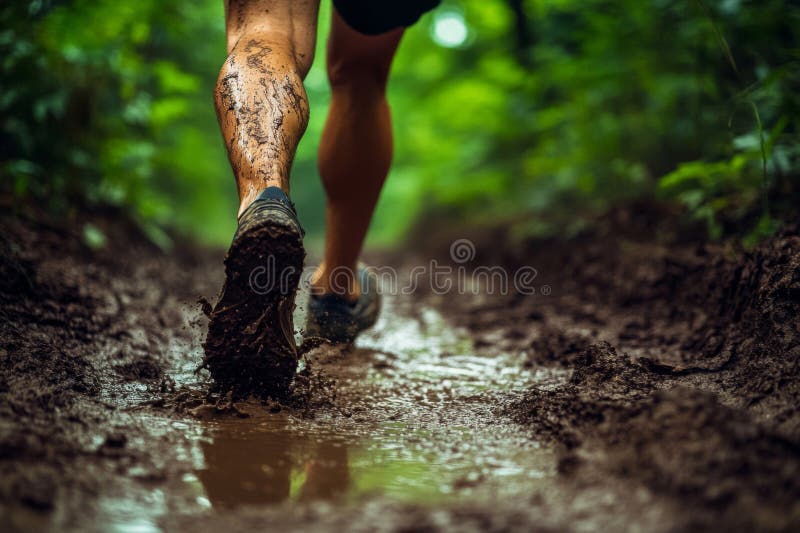 Mud-Covered Legs of a Runner in a Forest Stock Illustration ...