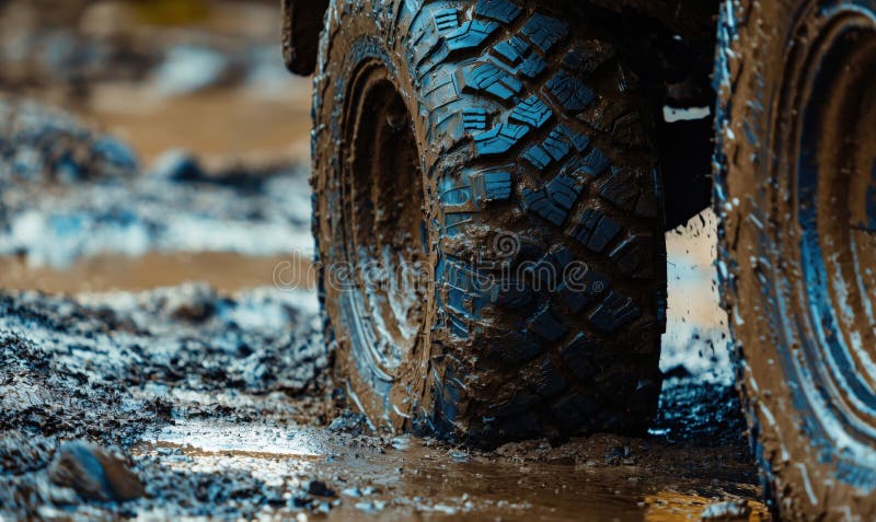 Mud-covered Off-road Tire Showcasing Rugged Tread Pattern in ...