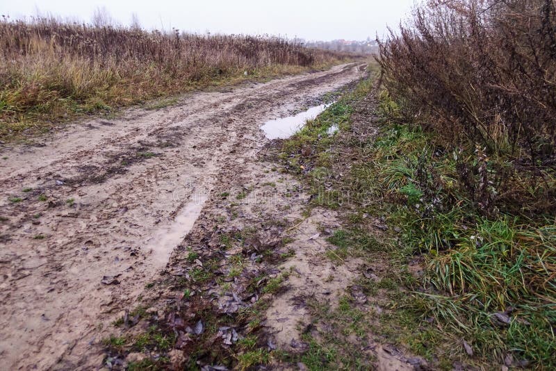 Mud Dirty Road with Deep Tracks and Puddle Stock Image - Image of cloud ...