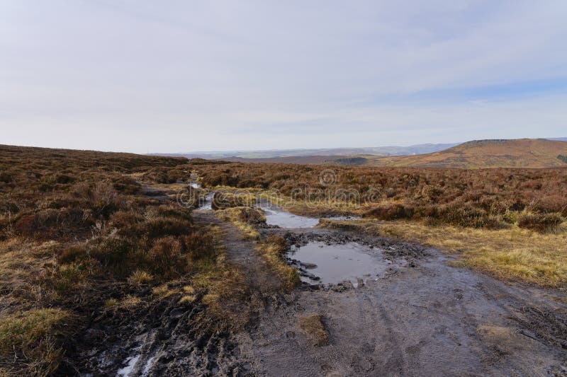 Mud and Icy Puddles on the Footpaths Across Burbage Edge Stock Image ...