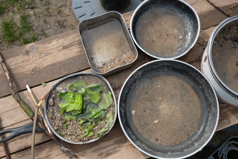 Mud Kitchen in Kindergarten during Spring Playtime Stock Photo - Image ...