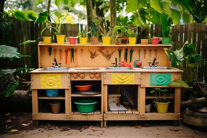 Mud Kitchen in the Tropical Preschool Garden. Generative by Ai Stock ...