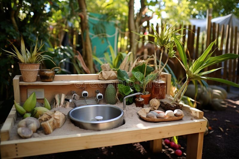 Mud Kitchen in the Tropical Preschool Garden. Generative by Ai Stock ...