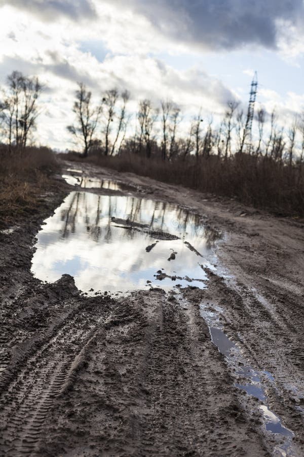 Mud and Puddles on the Dirt Road Stock Image - Image of land, puddle ...