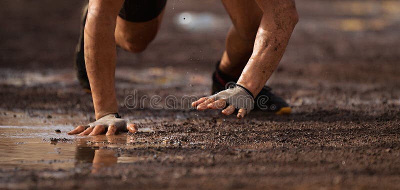 Mud race runners stock photo. Image of action, obstacle - 122274992