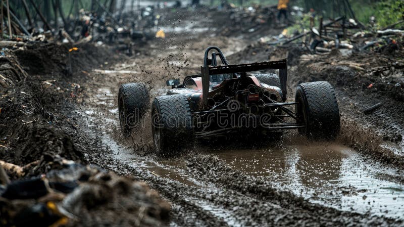 Mud Racing Action Formula Car Competes in Challenging Terrain Off-road ...