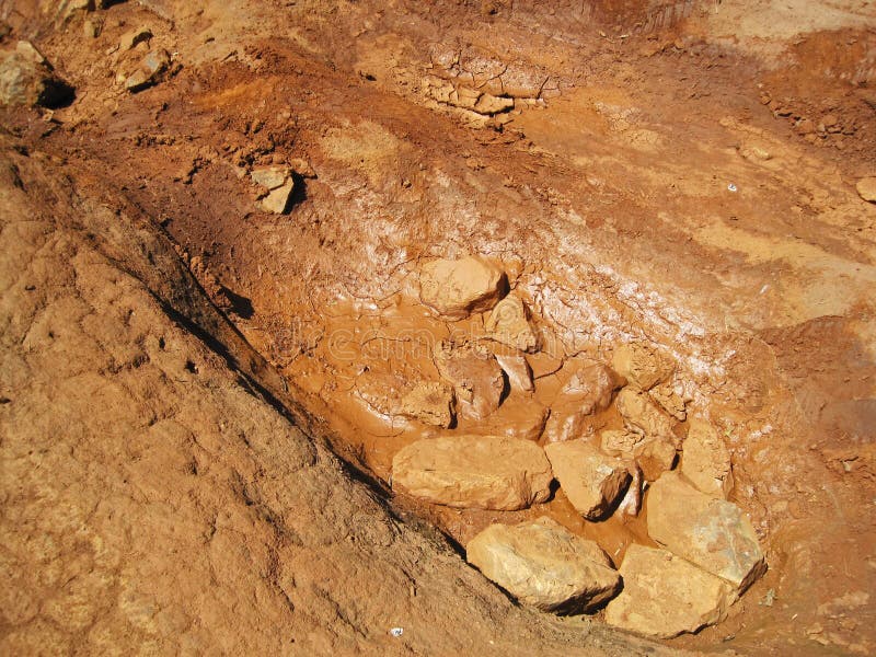 MUD and ROCKS in a POTHOLE in a DIRT ROAD after RAINS Stock Image ...