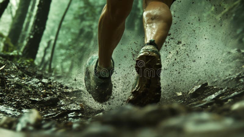 Mud Splashes Trail Runner in Forest Stock Illustration - Illustration ...