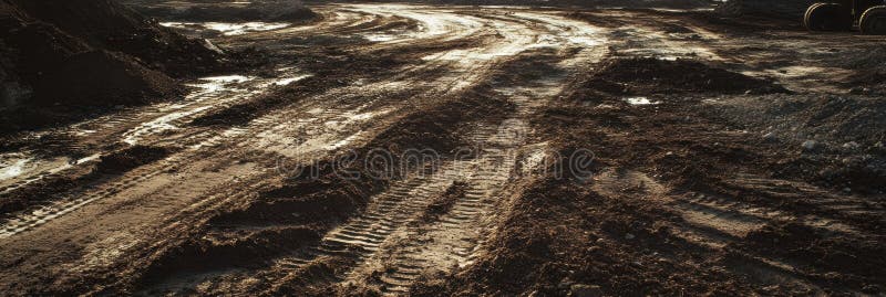 Heavy Machinery Leaves Deep Tire Tracks on Muddy Construction Site ...