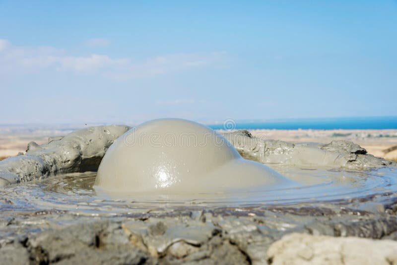 Mud Volcano Erupting Mud, Gobustan, Azerbaijan Stock Photo - Image of ...