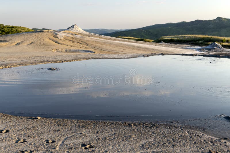 Mud Volcano Landscape Reflection Stock Photo - Image of volcano ...