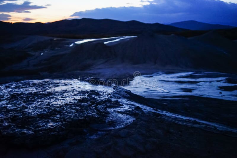 Mud volcano by night stock photo. Image of volcano, berca - 101884574