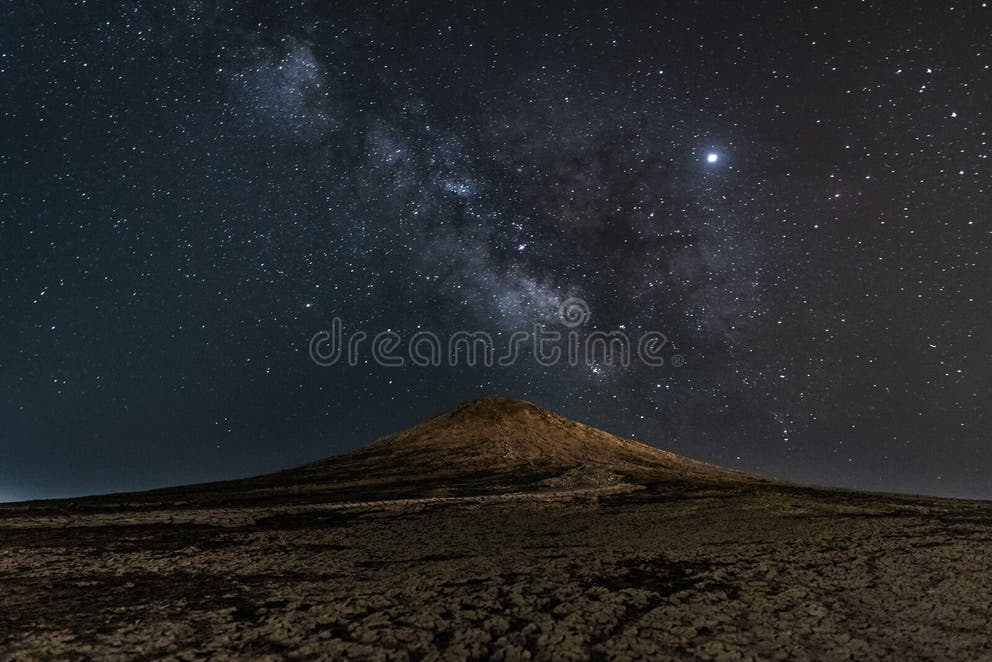 Mud Volcano in the Starry Night Stock Image - Image of landscape ...