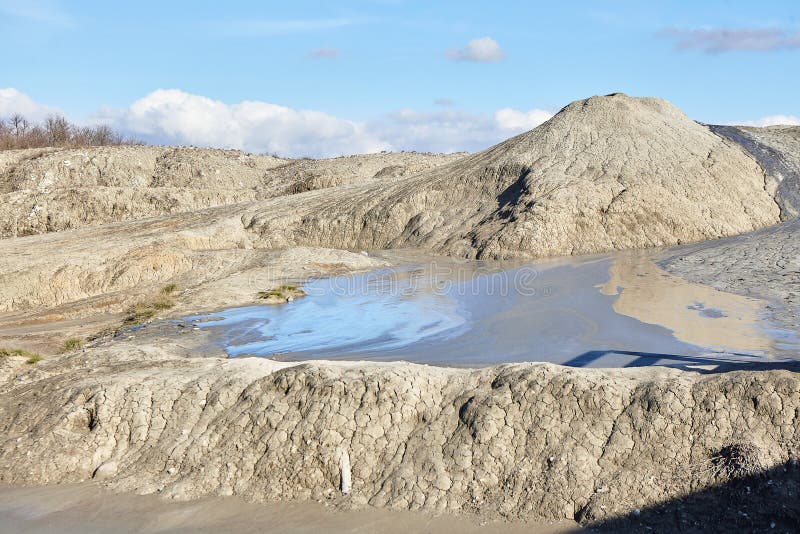 A Mud Volcano and a Stream of Grey Clay from an Eruption and Gas Escape ...