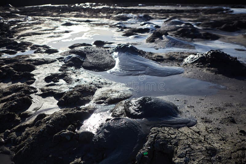 A Mud Volcano and a Stream of Grey Clay from an Eruption and Gas Escape ...