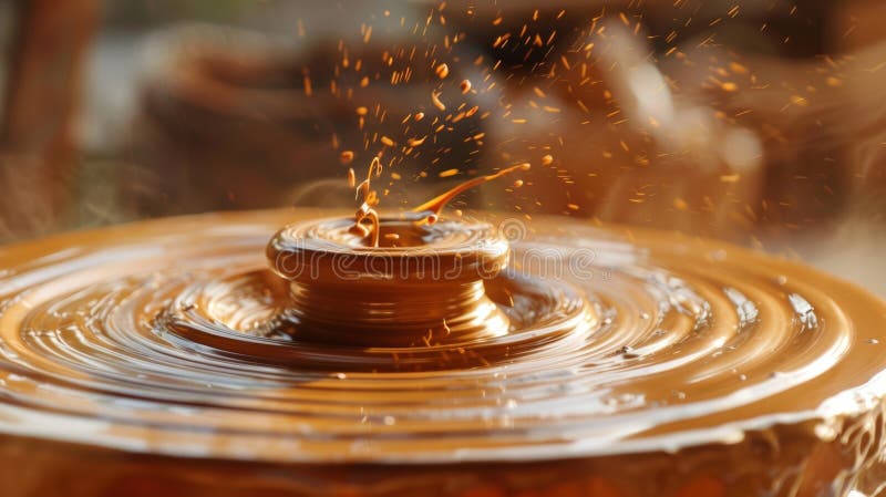 A Muddled Image of Moist Clay Being Centered on a Spinning Wheel Stock ...
