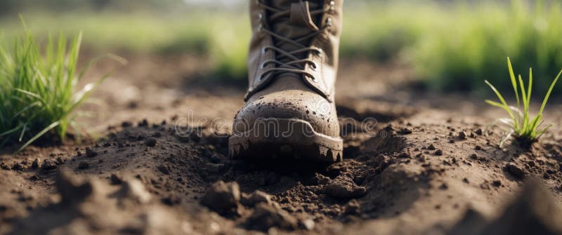 A Muddy Boot Tread Pressed into the Ground from Outdoor Activity Stock ...