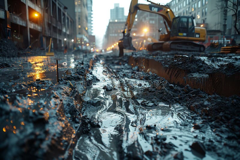 Muddy Construction Site in Urban Setting Stock Image - Image of ...