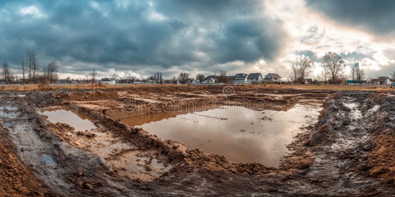 Muddy Field with Puddle stock photo. Image of generated - 378115322