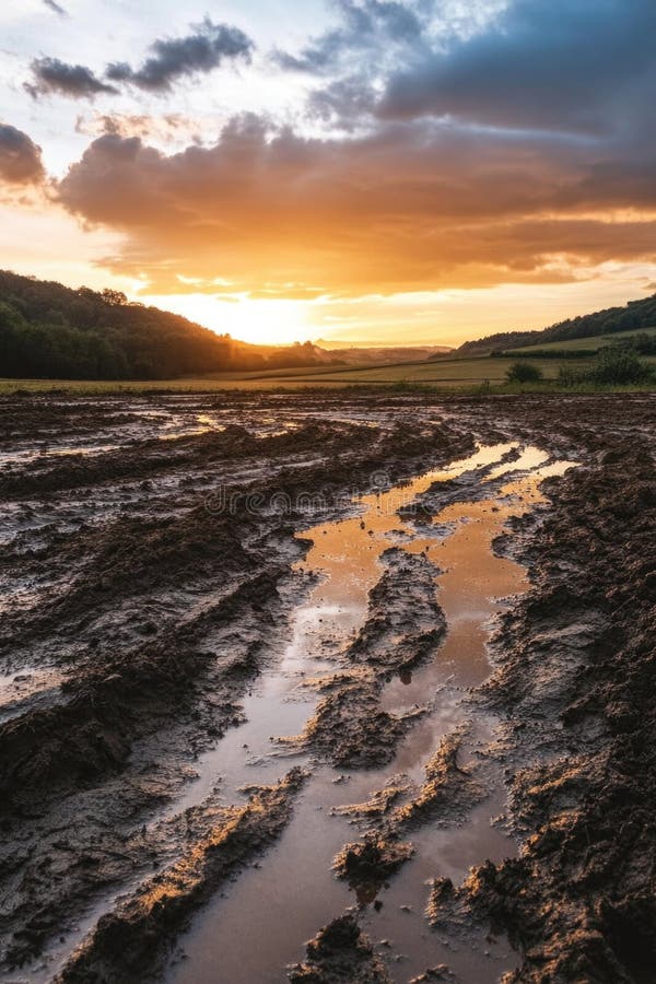 Muddy Field Sunset stock image. Image of wildflowers - 380504025