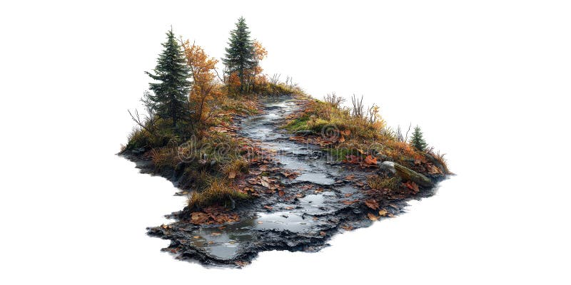 Muddy Forest Path with Pine Trees Isolated on Transparent Background ...
