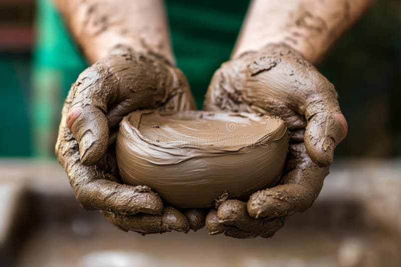 Muddy Hands Shaping Clay into a Circular Form Stock Image - Image of ...