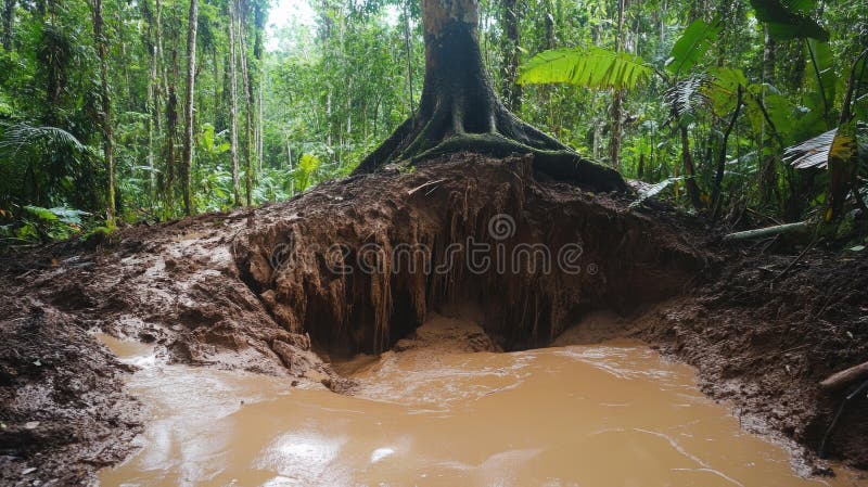 A Muddy Hole in the Middle of a Forest with Trees, AI Stock Image ...