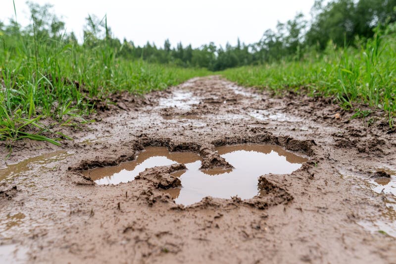 Muddy Path through a Lush Green Forest Stock Illustration ...