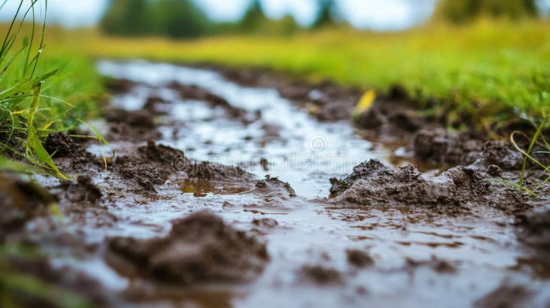 Muddy Path with a Stream of Water Flowing through it Stock Illustration ...
