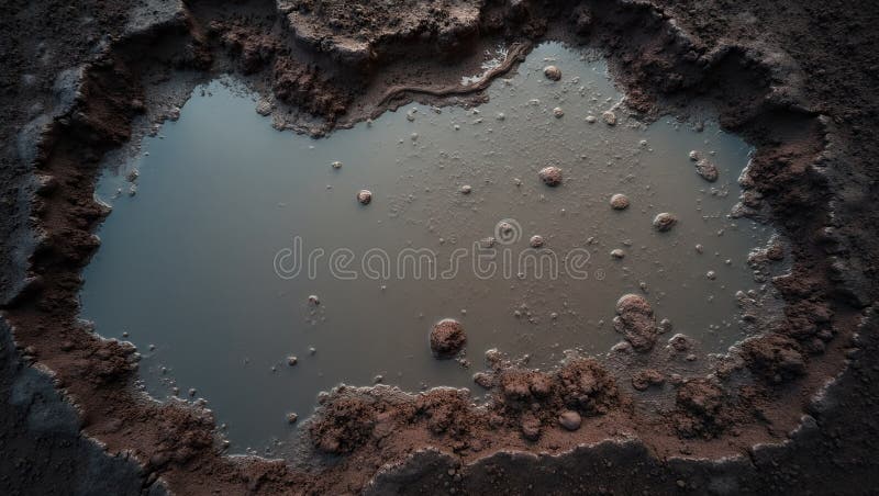 Muddy Puddle with Bubbles and Ripples Cracked Wet Soil Stock ...