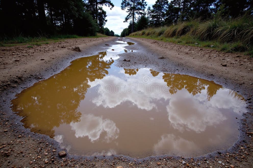 Muddy Puddle Dirt Path Sky Reflection Trees Terrain Stock Illustration ...