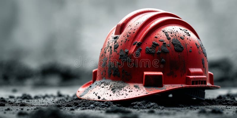 Muddy Red Hard Hat on Ground Signifying Hard Work and Construction ...