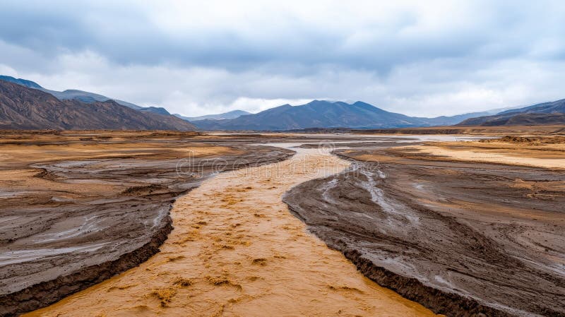 A Muddy River Runs through a Desert Stock Illustration - Illustration ...