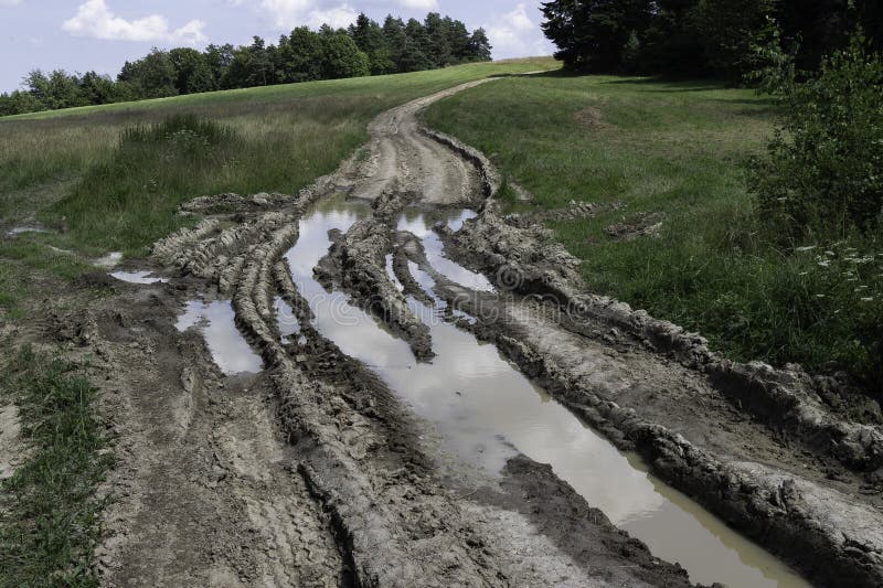 A Muddy Road with a Lot of Water on it Stock Image - Image of puddle ...