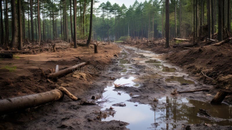 Muddy Road in the Middle of a Forest Stock Illustration - Illustration ...