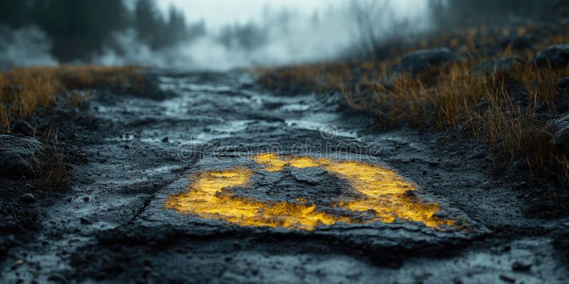 A Muddy Road with a Yellow Warning Sign, Perfect for Illustrations ...